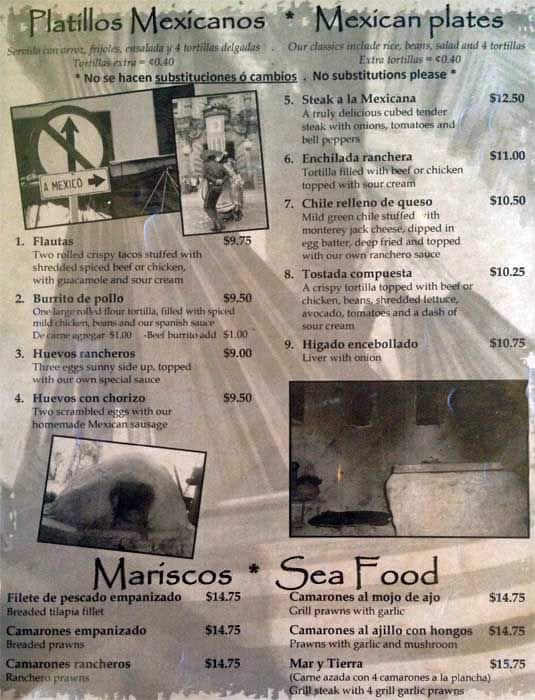 Menu at LA Santaneca De LA Mission restaurant, San Francisco