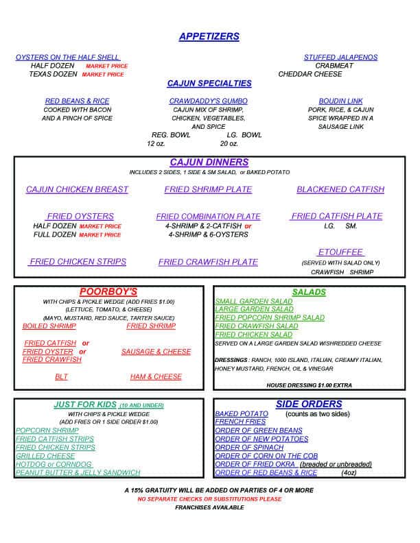 Crawdaddy S Menu Rome Ga Map