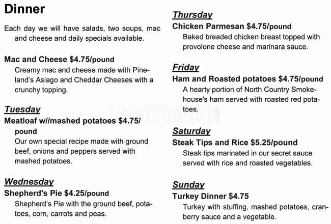 Menu at Nature's Acres Farm, North Berwick