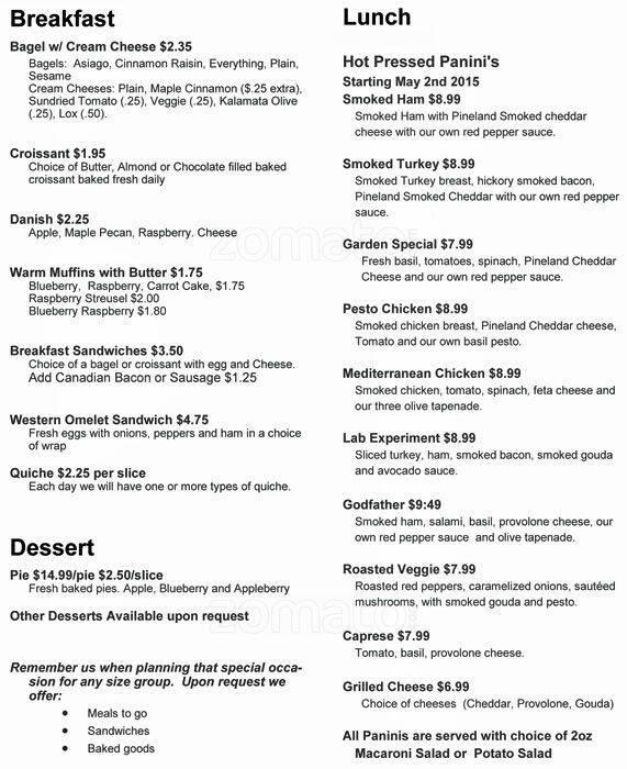 Menu at Nature's Acres Farm, North Berwick