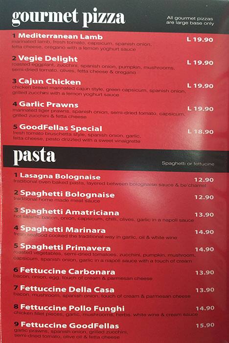 Menu at Goodfellas Pizza restaurant, Bulleen