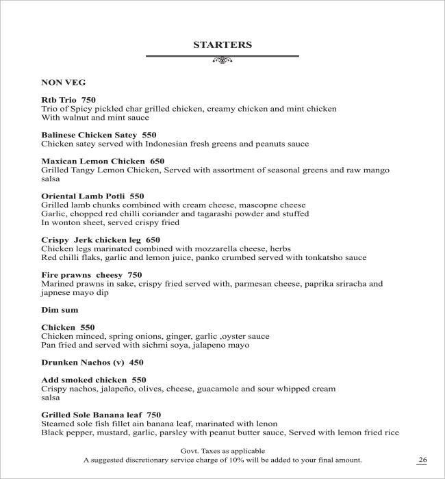 Menu at Raise The Bar Rooftop - Clarens Hotel, Gurugram Rural