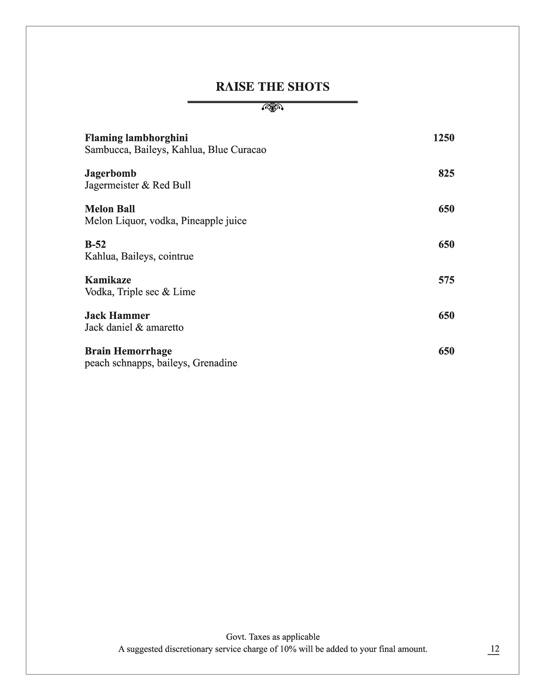 Menu at Raise The Bar Rooftop - Clarens Hotel, Gurugram Rural