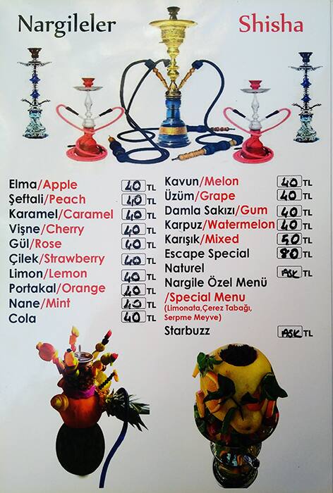 Menu at Escape Club İstanbul, Istanbul