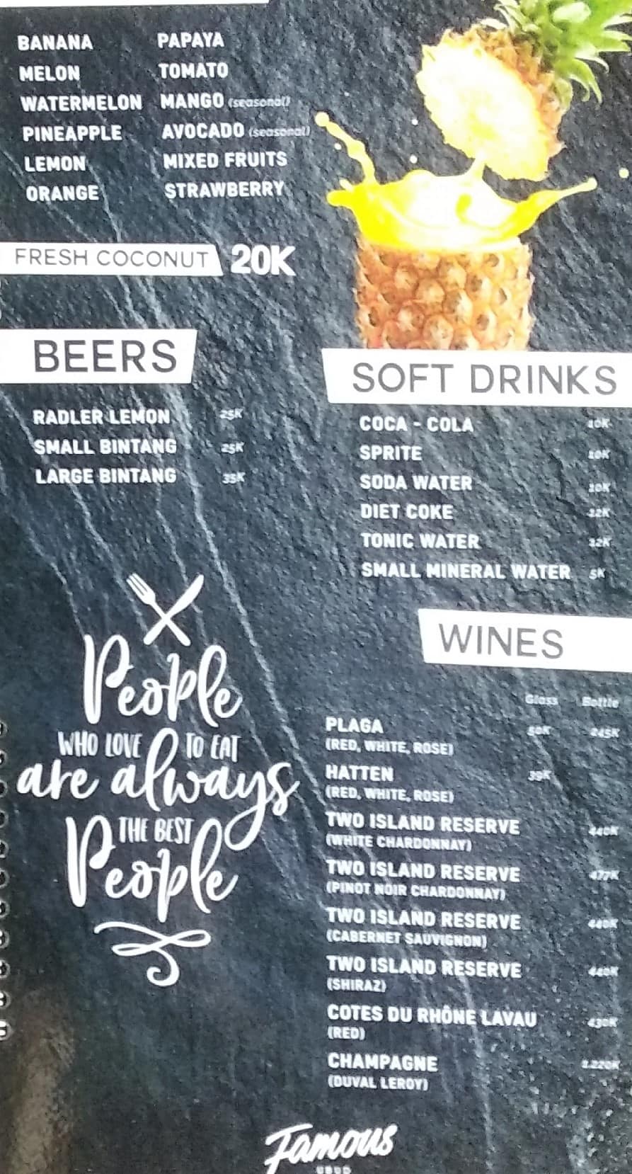 Menu at Famous pizzeria, Peliatan