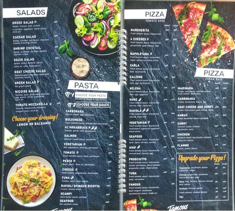 Menu at Famous pizzeria, Peliatan