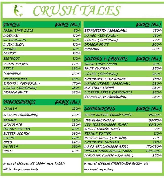 Menu of Crush Tales, Powai, Mumbai