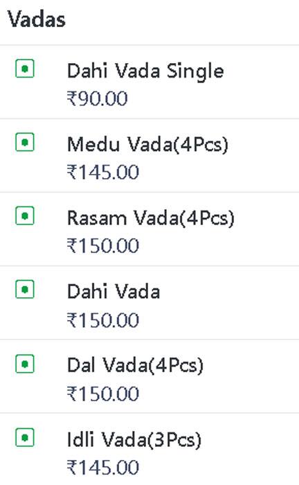 Menu of Chennai Express, Khandari, Agra