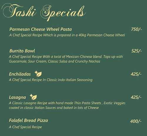 Menu at Tashi, Hyderabad, Rd Number 41
