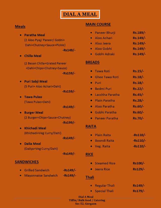 Menu of Dial A Meal, Ardee City, Gurgaon
