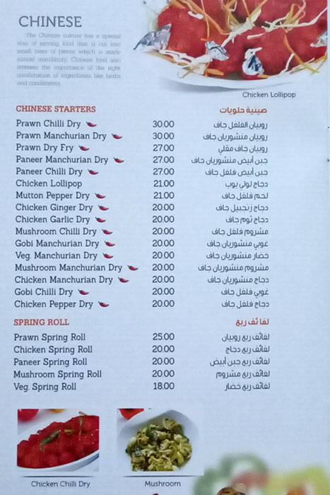 Menu at Shahi Mughal restaurant, Dubai