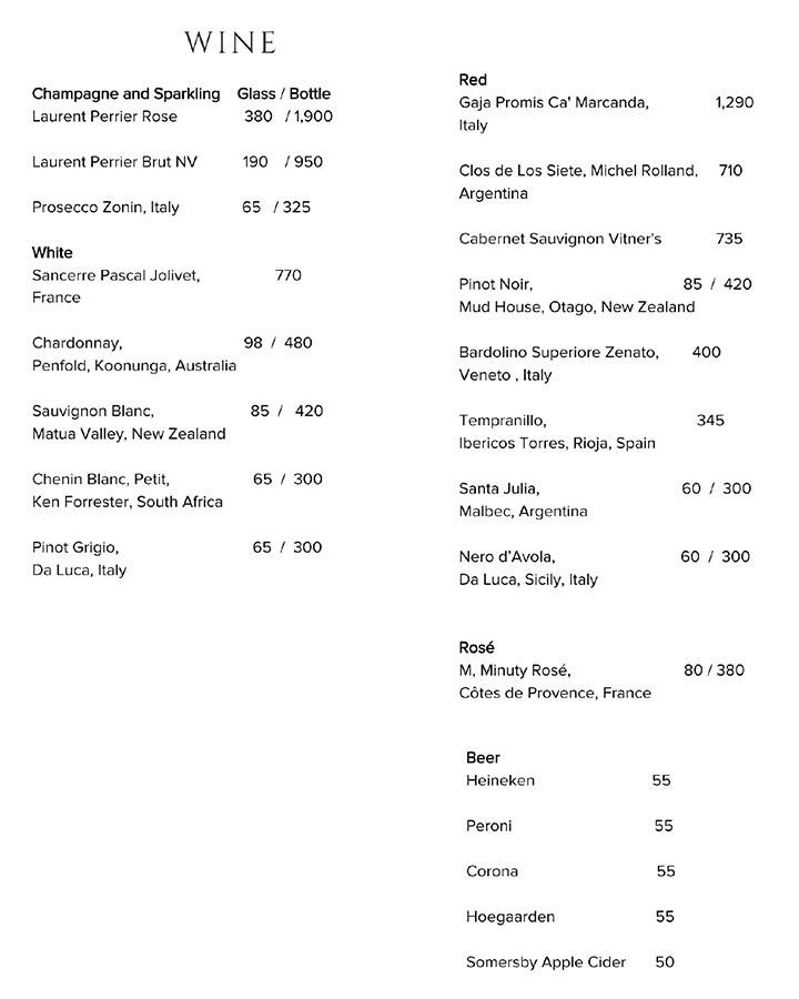 Menu of Serafina Bar - Waldorf Astoria, Palm Jumeirah, Dubai