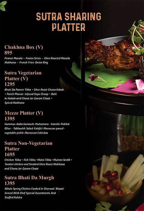Menu of Sutra Gastropub, DLF Cyber City, Gurgaon