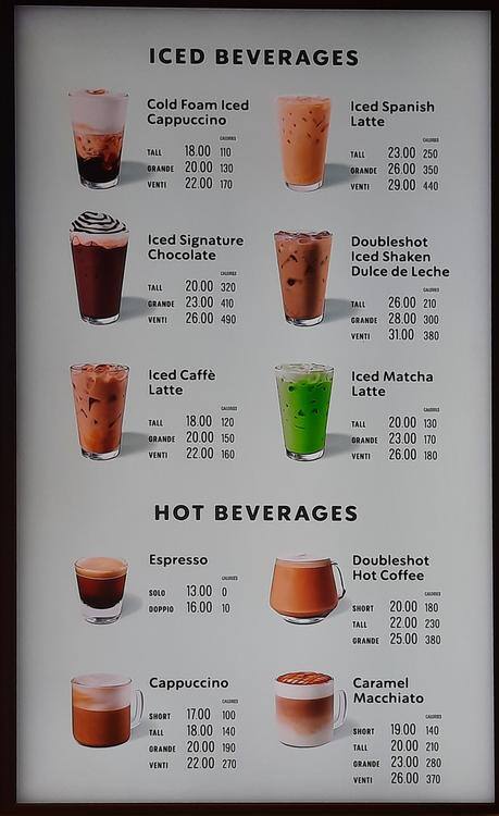Menu of Starbucks, Al Maqtaa, Abu Dhabi
