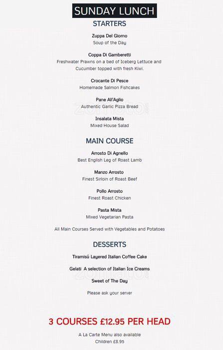 Menu at Tarantino restaurant, Hornchurch