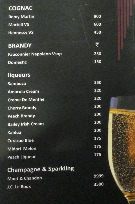 Menu at Fortel, Chennai, Fortel