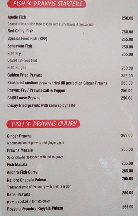 Menu at Hotel Devi Grand, Hyderabad, Moosapet 'X' Roads