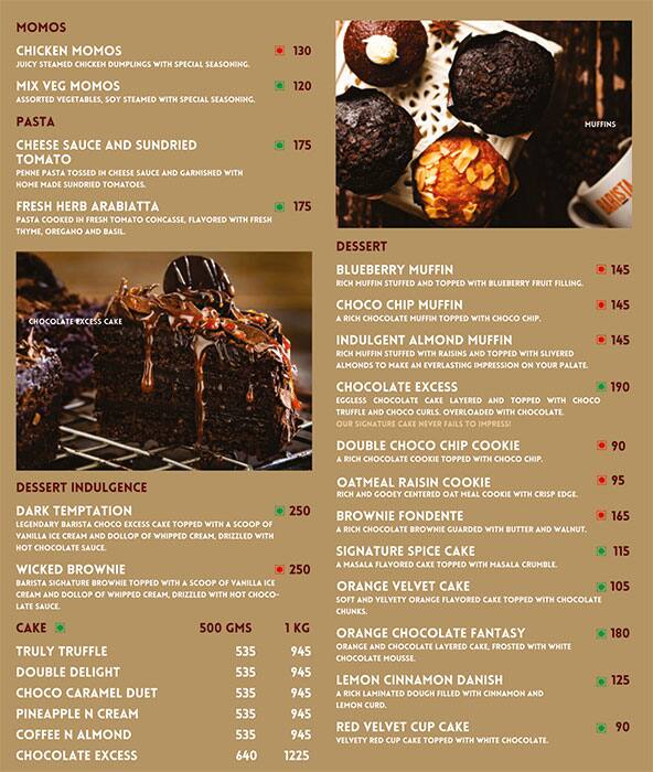 Menu at Barista coffee, Chandigarh, SCF No.36 Sector 11-D