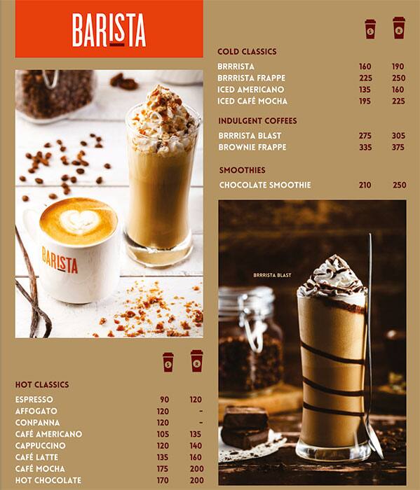 Menu at Barista coffee, Chandigarh, SCF No.36 Sector 11-D