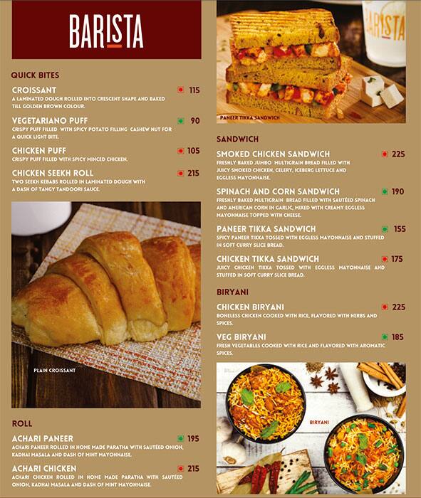 Menu at Barista coffee, Chandigarh, SCF No.36 Sector 11-D