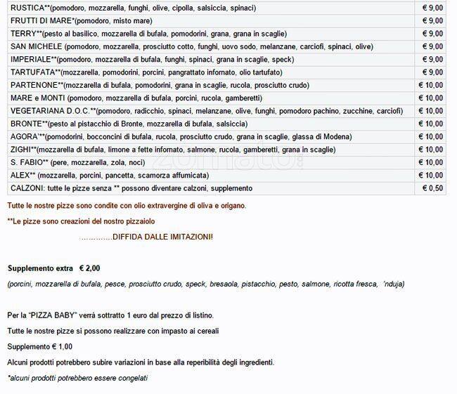 Menu da L'agorà pizzeria, Assago