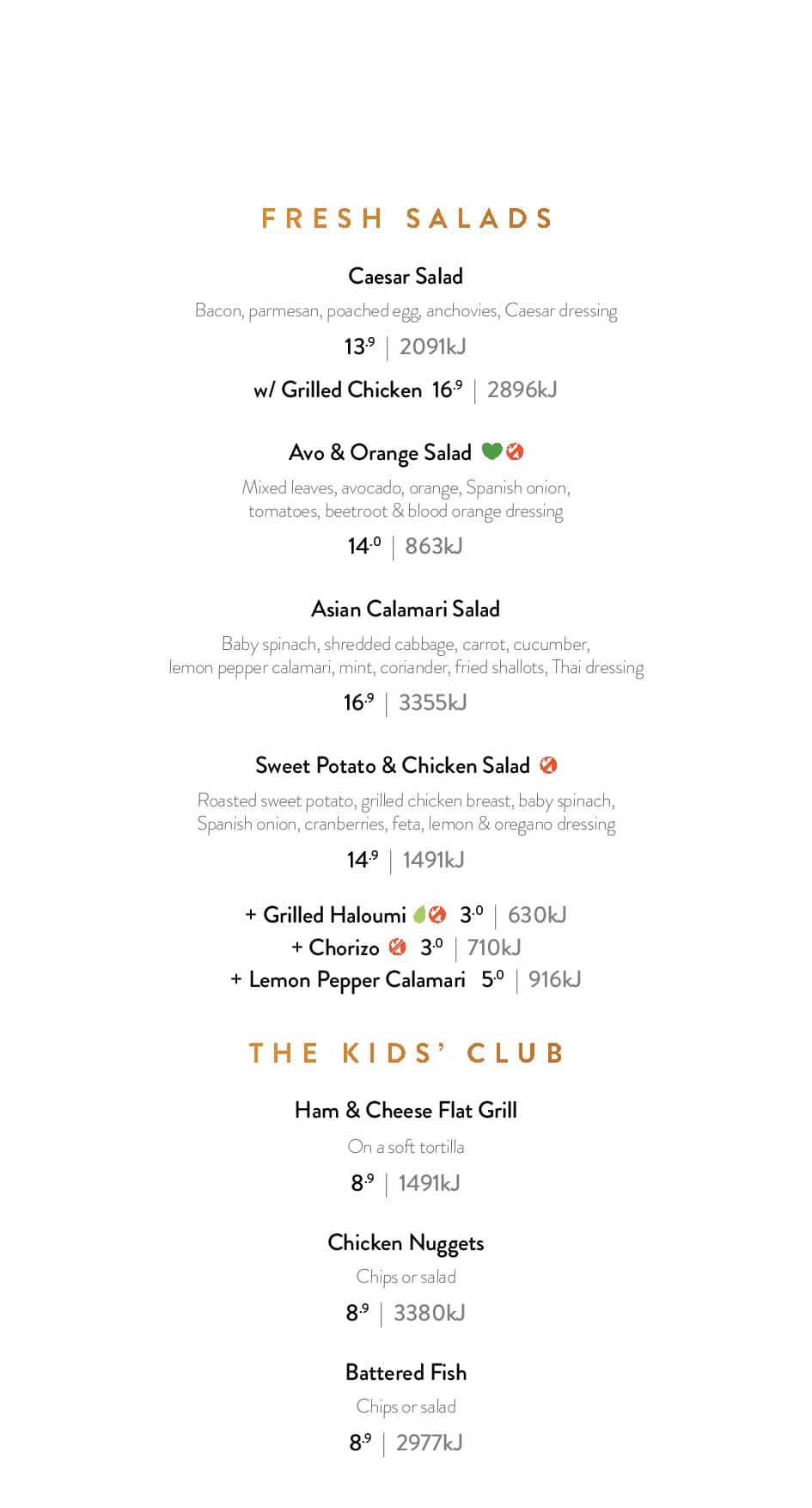 Menu at The Coffee Club Nepean River, Penrith