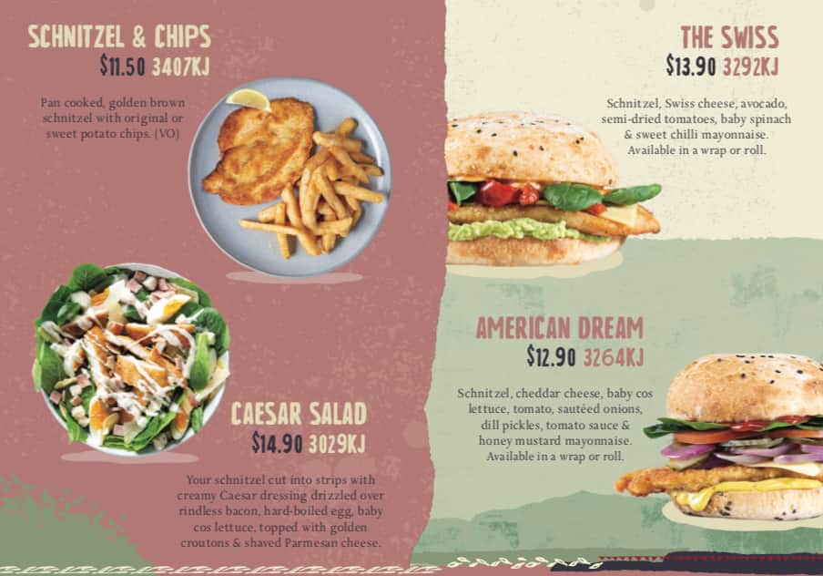 Menu at Schnitz Geelong fast food, Geelong