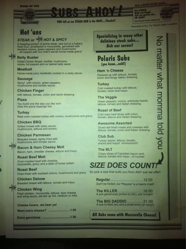 Menu at For Pizza's Sake pizzeria, Welland