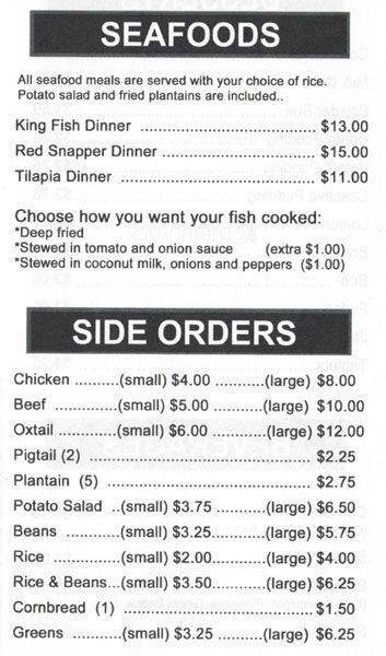 Menu at Redz Belizean Restaurant, Chicago