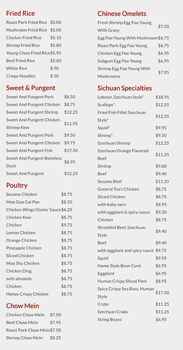 Menu at Wo Hop restaurant, New York City, 17 Mott St