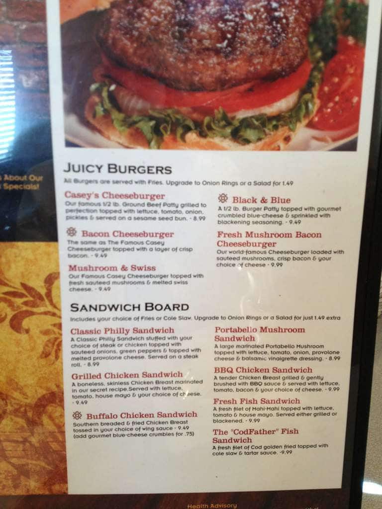 Menu at Casey's Grill pub & bar, Winter Springs