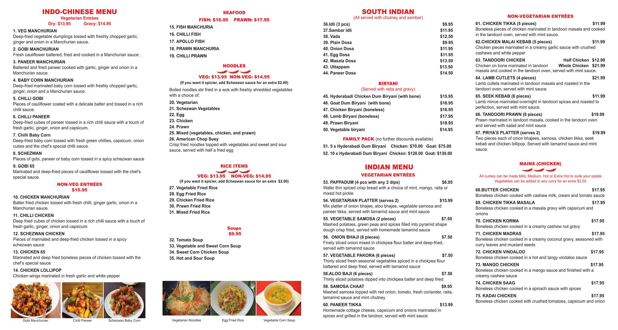 Menu at Priya's Indian Restaurant, Gold Coast, Shop 20/3197 Surfers ...