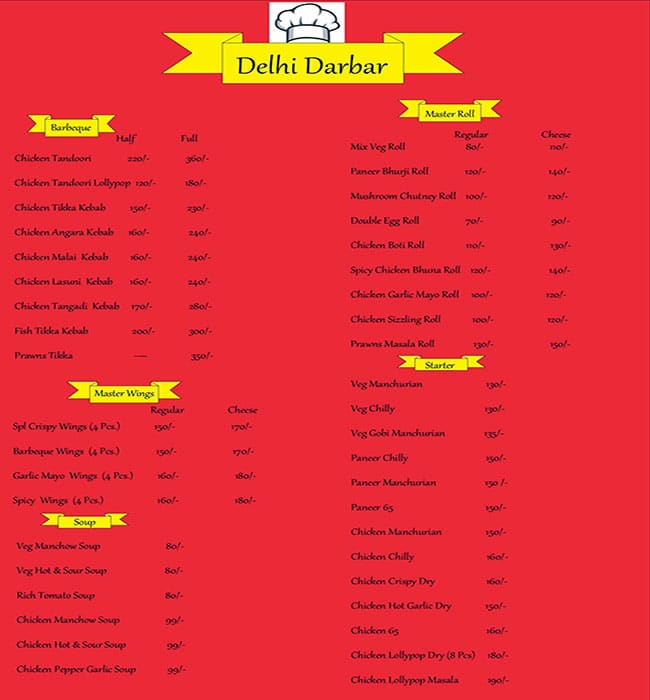 Menu of Delhi Darbar, Kothrud, Pune