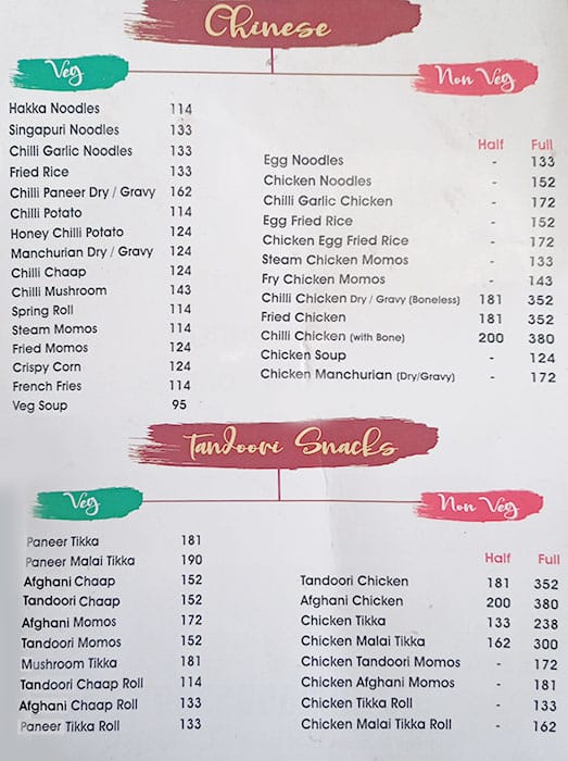 Menu of 7 Dayz, Sector 49, Faridabad