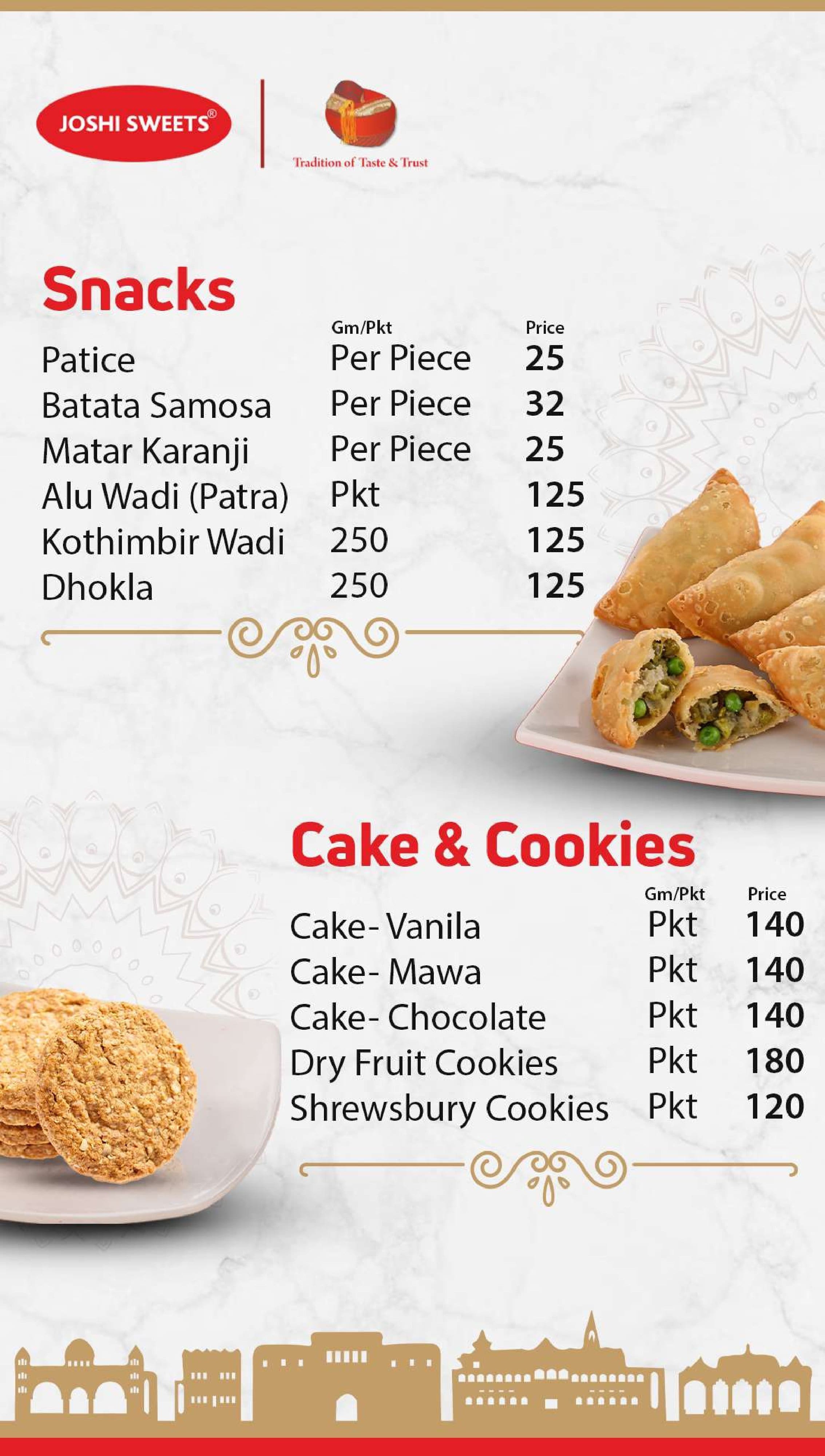 Menu of Joshi Sweets, Karve Nagar, Pune