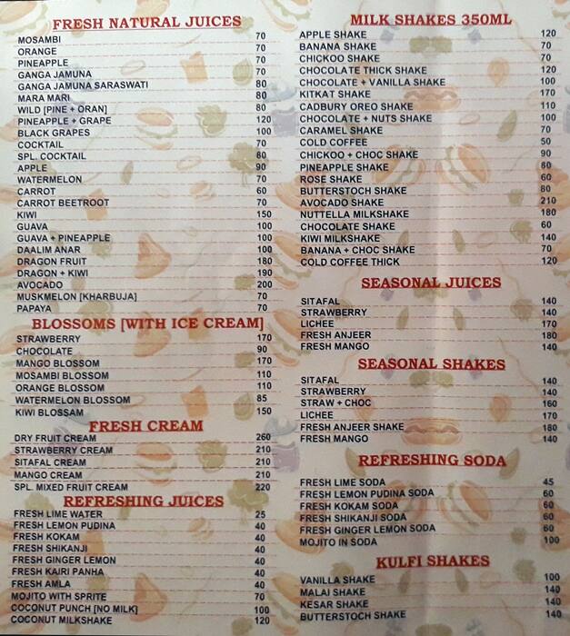 Menu of Tastee Budds, Mahim, Mumbai