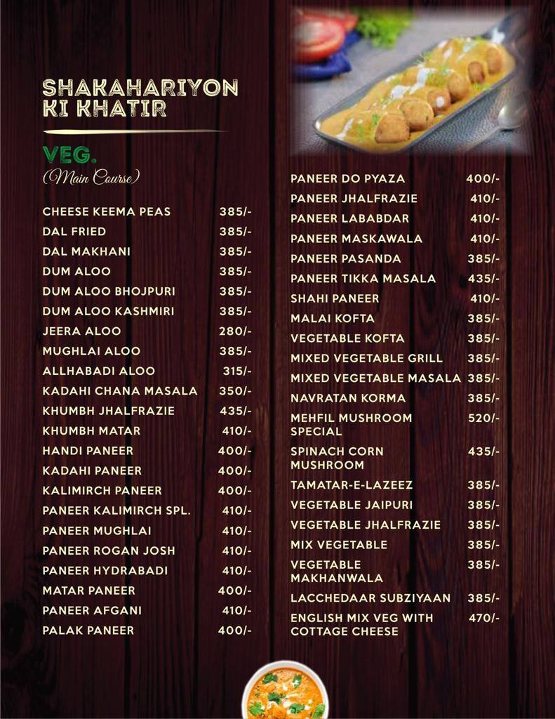 Menu at Mehfil Restaurant, Kanpur, 16/12