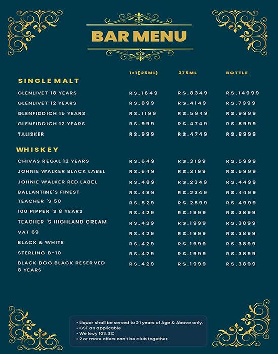 Menu of Spize Barbeque & Bar, Sector 63, Noida