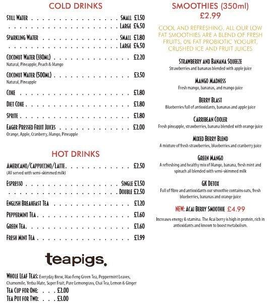 Menu at Gyms Kitchen restaurant, London, A Roy D Thai Take Away