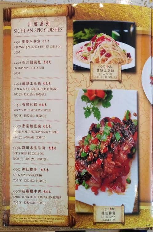 Menu at Golden Bay restaurant, Pasay