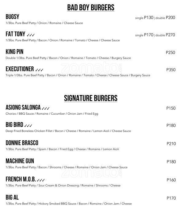 Menu at The Burgery restaurant, Parañaque, C