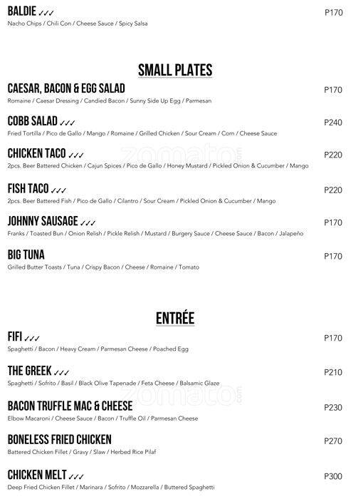 Menu at The Burgery restaurant, Parañaque, C