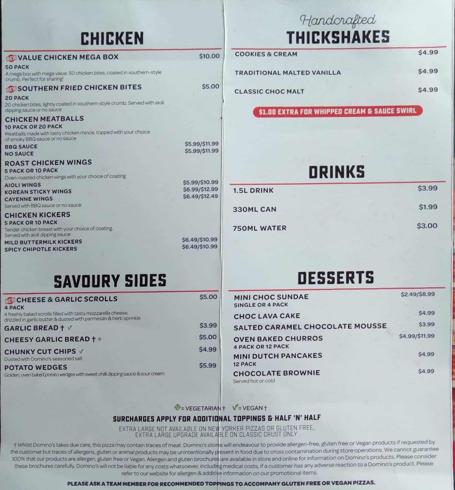 Menu at Domino's Pizza Howick pizzeria, Auckland, 26 Moore St