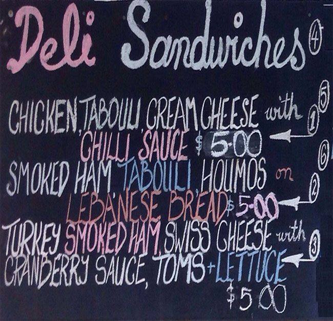 Menu at Lamia Super Deli fast food, Marrickville