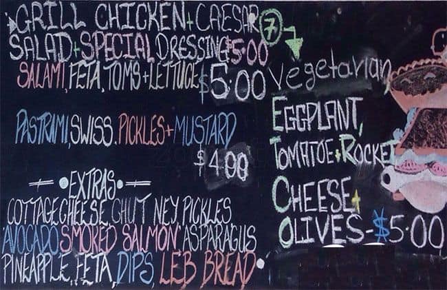 Menu at Lamia Super Deli fast food, Marrickville