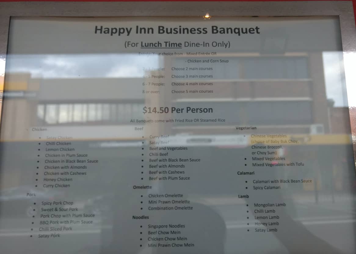 Menu at Happy Inn restaurant, Penrith