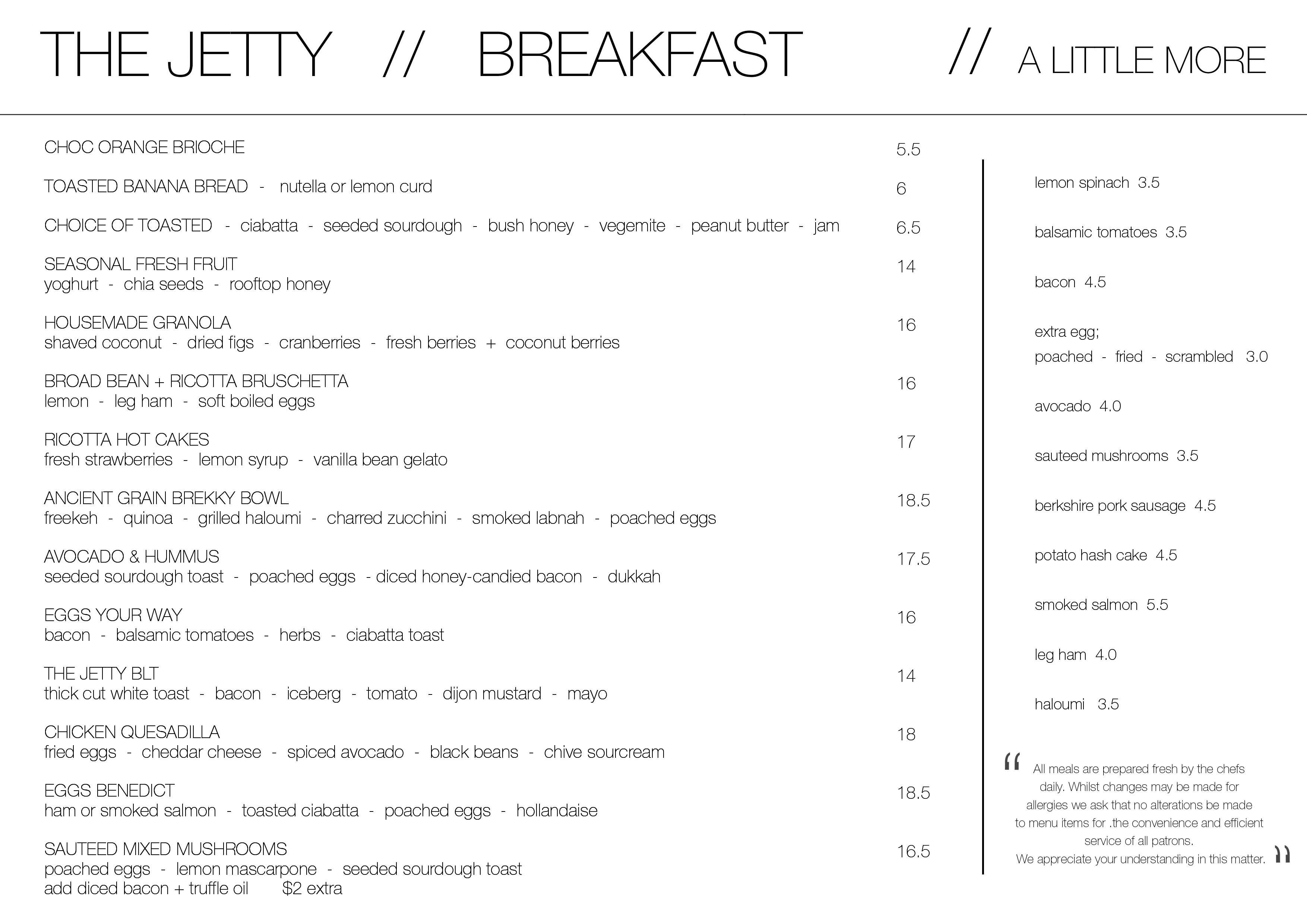 Menu at THE JETTY OXFORD restaurant, Bulimba, 1b Oxford St