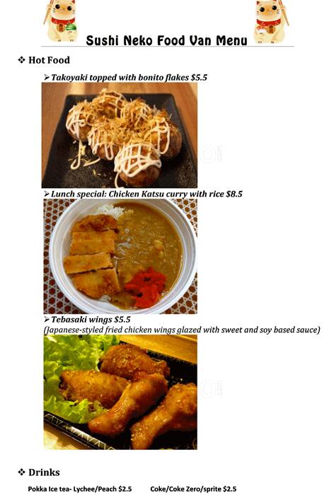 Carta de Cafe Neko, Spring Hill