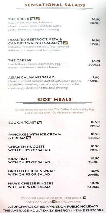 Menu at The Coffee Club Café - Surfers Paradise, Surfers Paradise, G05 ...