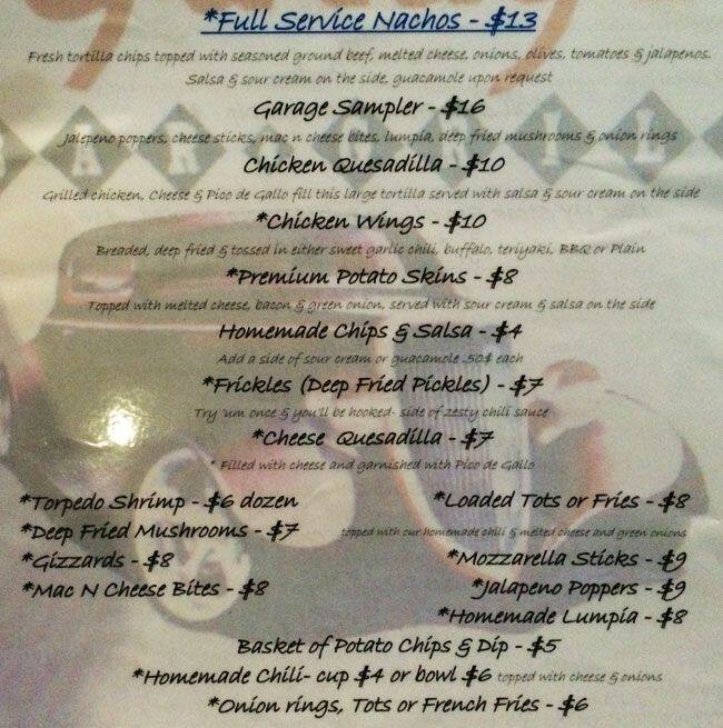 Menu at The Garage Bar & Grill, Bremerton, Kitsap Way